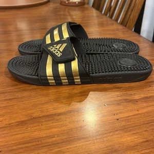 adidas | Shoes | Adidas Adissage Slides Sandals Shoes Black Gold Eg657 ...